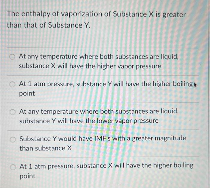 Solved The enthalpy of vaporization of Substance X is | Chegg.com