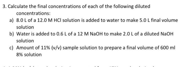 Solved 3. Calculate the final concentrations of each of the | Chegg.com