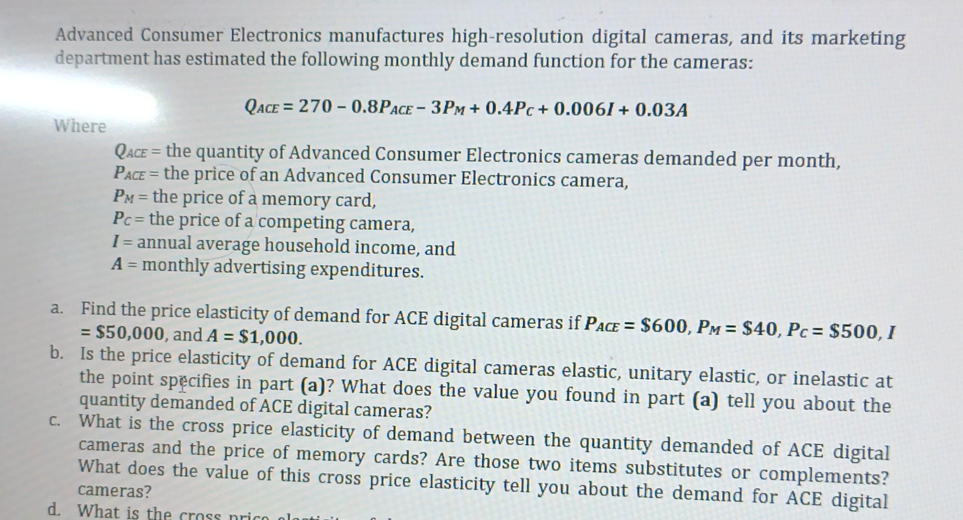 Solved Advanced Consumer Electronics manufactures | Chegg.com