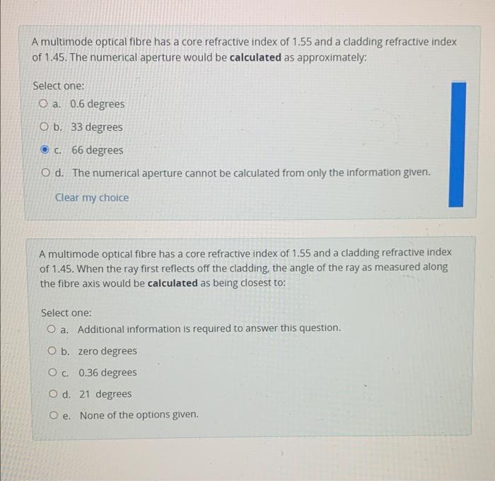 Solved A multimode optical fibre has a core refractive index | Chegg.com