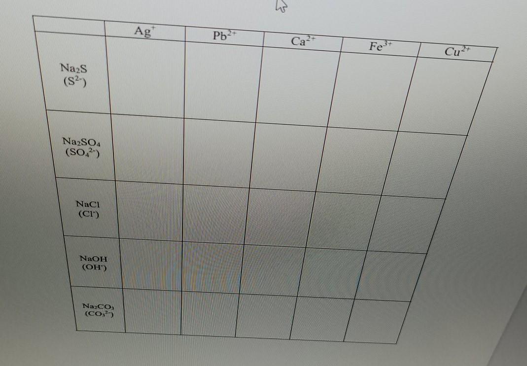 Solved Ag Observation Pb2+ Ca2+ Nazs (21) Fe3 Cu2+ Formula | Chegg.com