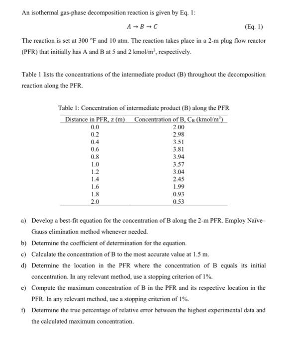 Solved An isothermal gas-phase decomposition reaction is | Chegg.com
