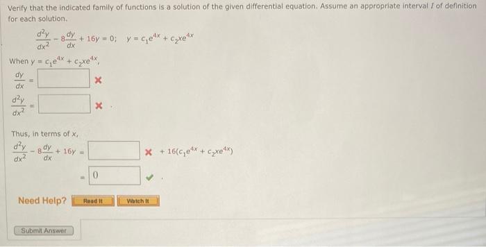 Solved Verify that the indicated family of functions is a | Chegg.com