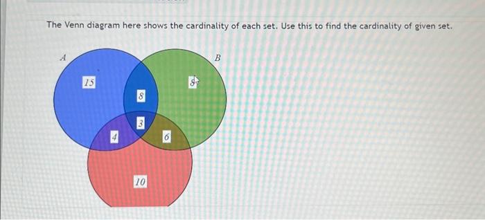 Solved The Venn diagram here shows the cardinality of each | Chegg.com