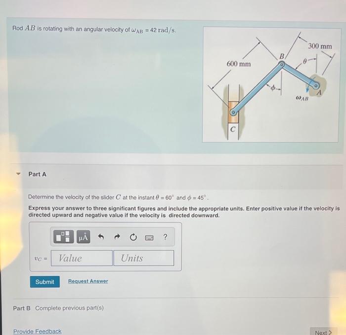 Solved Rod AB is rotating with an angular velocity of | Chegg.com