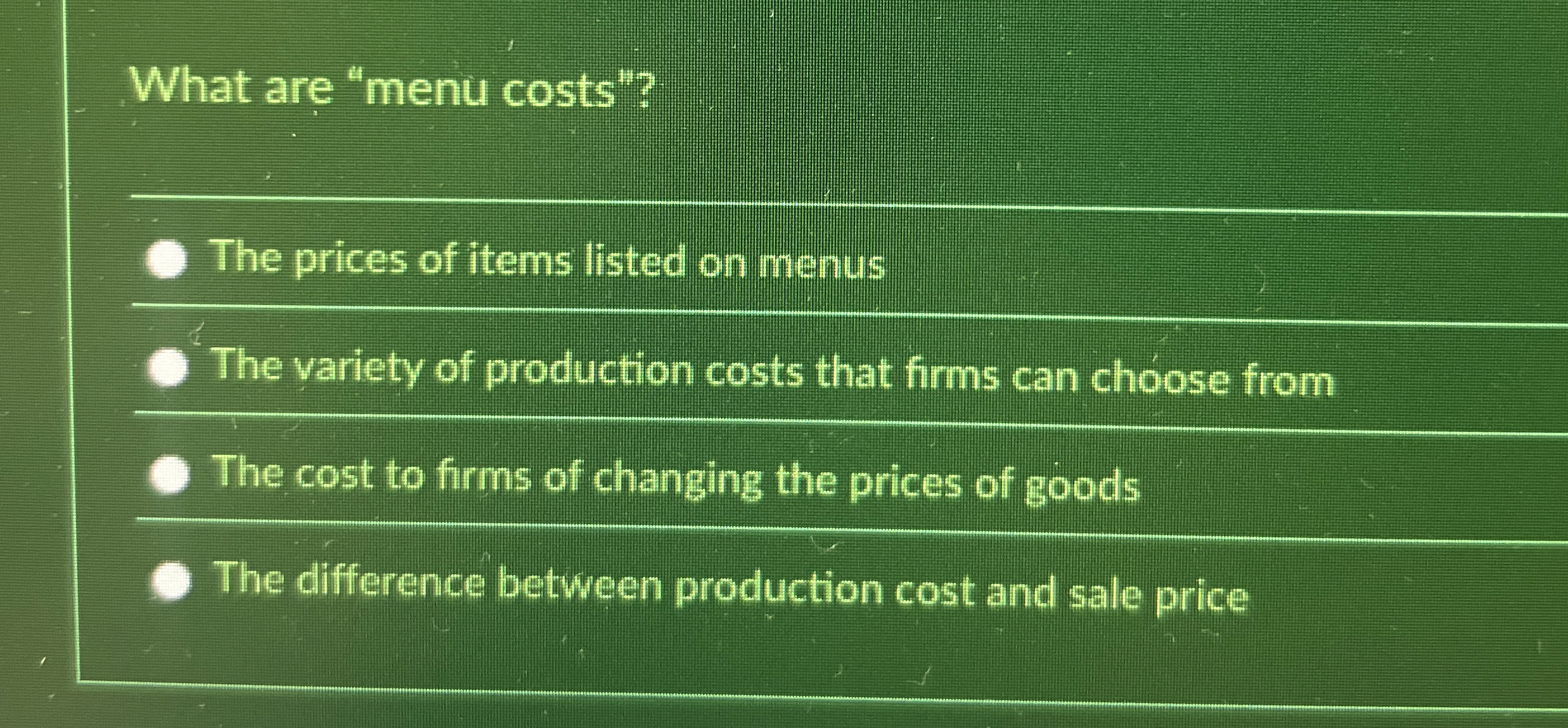 Solved What are "menu costs"?q,The prices of items listed on | Chegg.com