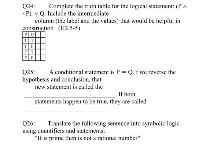 Solved Q24: Complete the truth table for the logical | Chegg.com