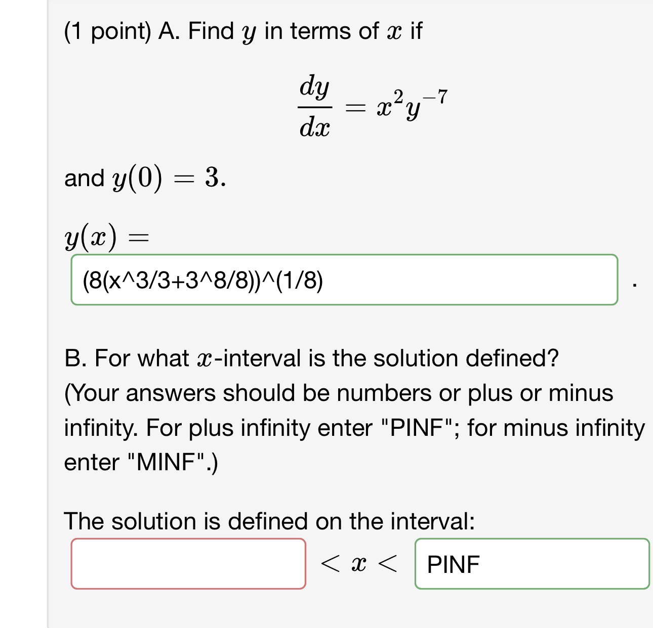 Solved (1 ﻿point) ﻿A. ﻿Find y ﻿in terms of x | Chegg.com