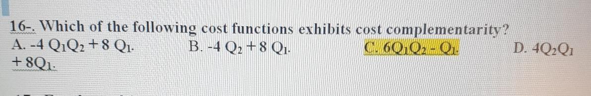 Solved 16-. ﻿Which of the following cost functions exhibits | Chegg.com