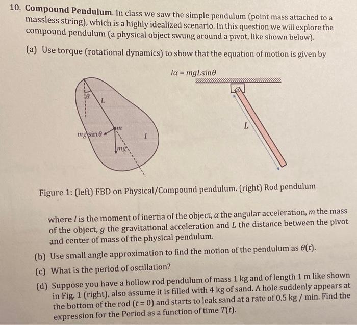 Solved 0. Compound Pendulum. In class we saw the simple | Chegg.com