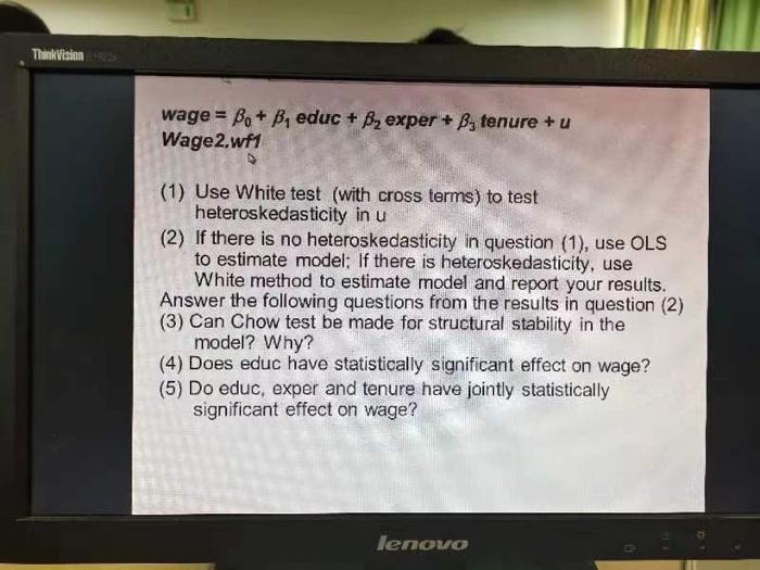 Solved wage =β0+β1 educ +β2 exper +β3 fenure +u Wage2,wf1 | Chegg.com