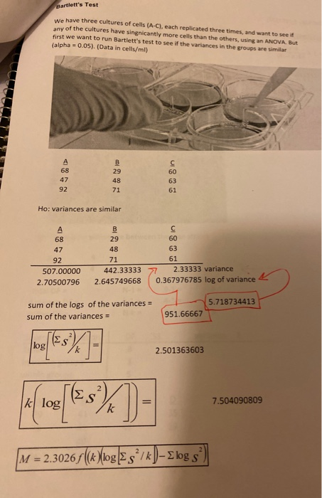 Solved For the Bartlett's Test, can you explains and shows | Chegg.com