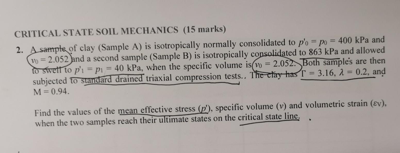 Solved CRITICAL STATE SOIL MECHANICS (15 marks) 2. A sample | Chegg.com