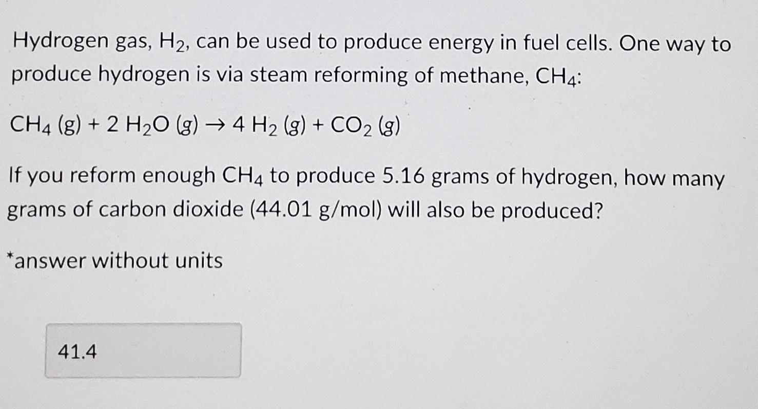 Solved Hydrogen gas, H2, can be used to produce energy in | Chegg.com