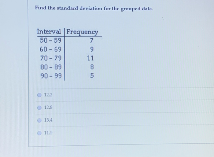 Solved Find the standard deviation for the grouped data. | Chegg.com