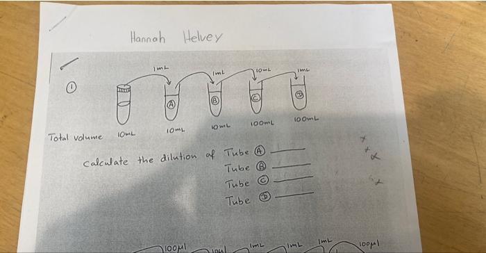 Solved Hannah Helvey calculate the dilution of Tube (A) Tube | Chegg.com