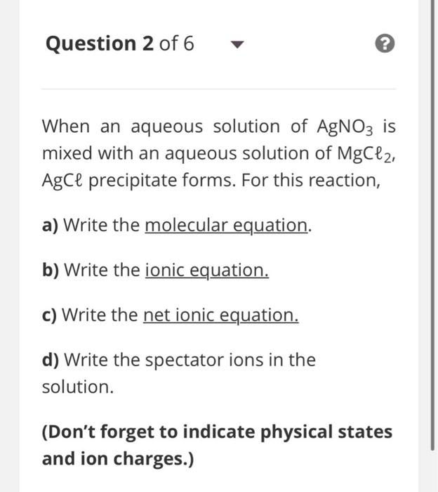 Solved When an aqueous solution of AgNO3 is mixed with an | Chegg.com