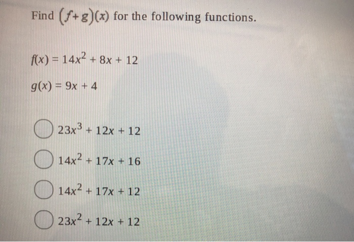 Solved (f+8)G) for the following functions. Find f(x) 12x | Chegg.com