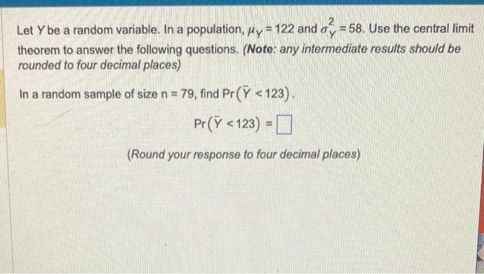 Solved Let Y Be A Random Variable In A Population μy122 