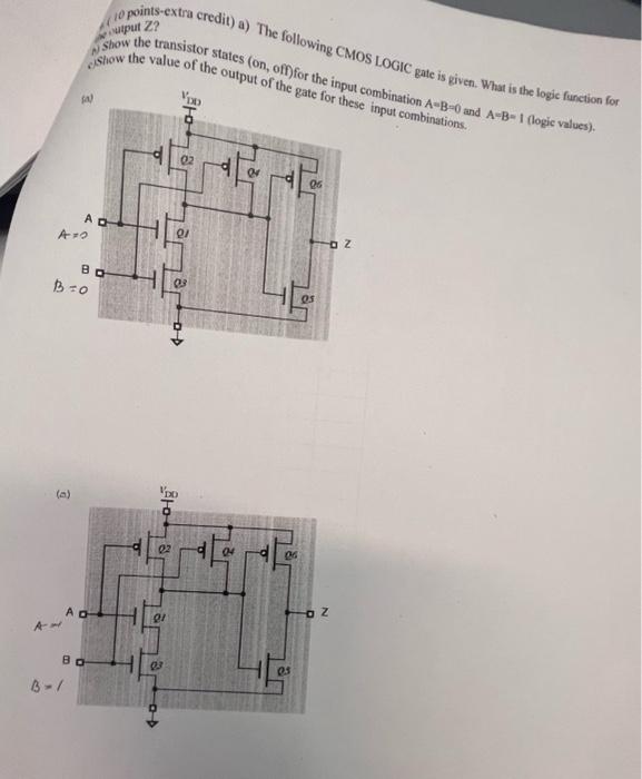 Solved (o points-extra credit) a) The following CMOS LOGIC | Chegg.com