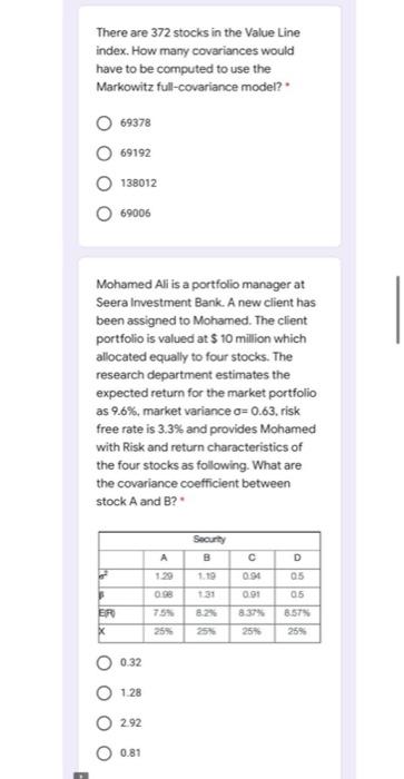 Solved There are 372 stocks in the Value Line index. How | Chegg.com