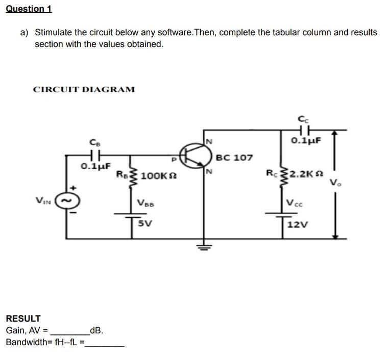 Solved Question 1 a) Stimulate the circuit below any | Chegg.com