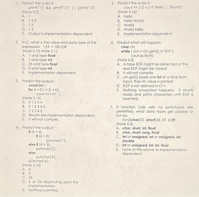 Solved 1 Predict The Output Printf1 Andand Printf2 Il 4053