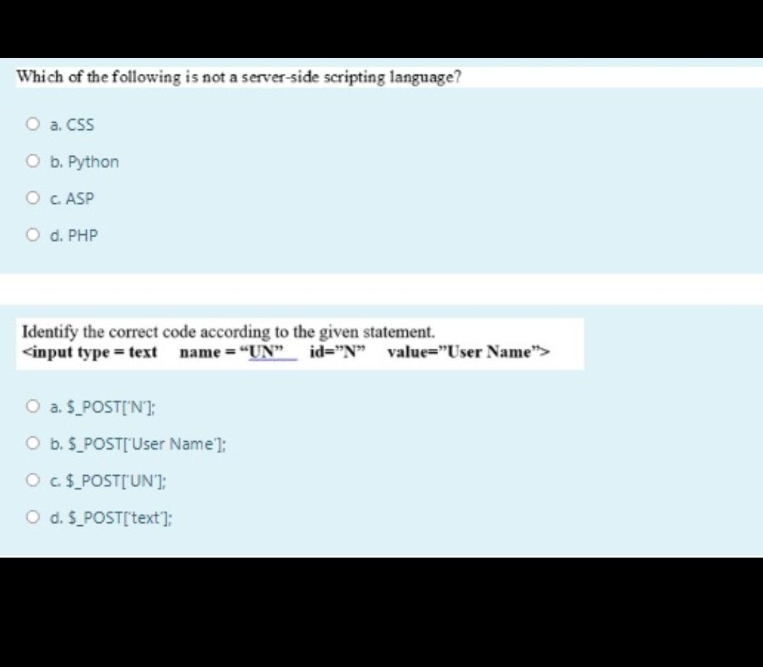 Solved Which of the following is not a server-side scripting | Chegg.com