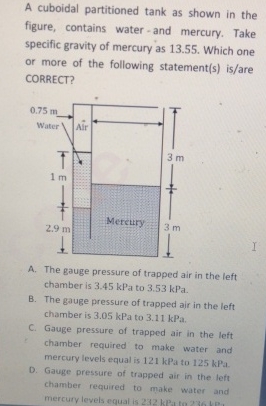 Solved A cuboidal partitioned tank as shown in the figure, | Chegg.com