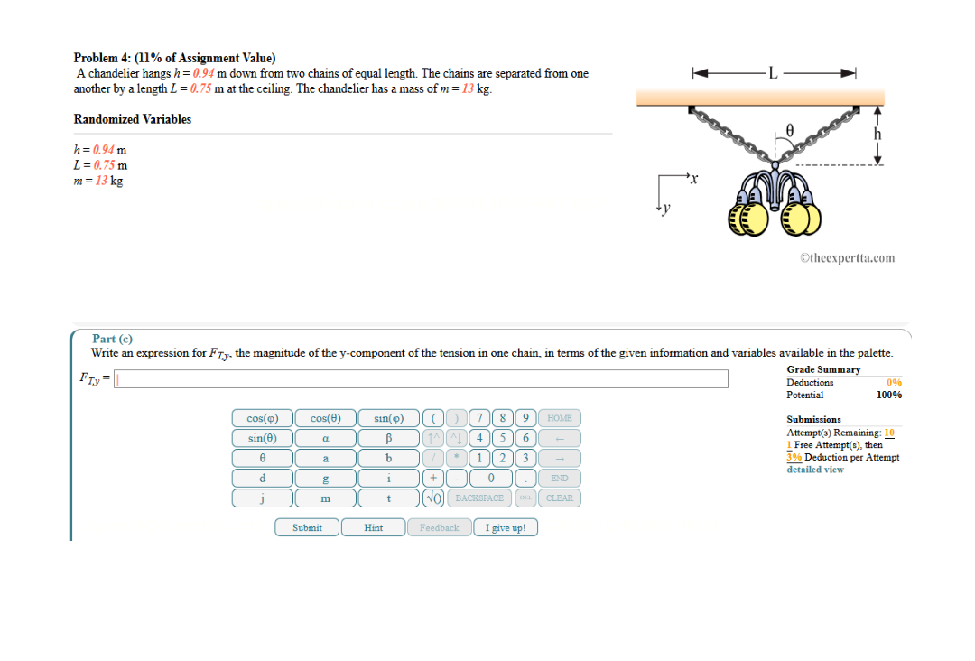 Solved Problem 4: ( 11% ﻿of Assignment Value)A chandelier | Chegg.com