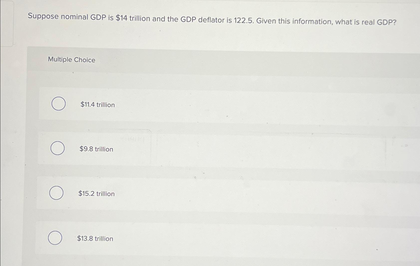 Solved Suppose nominal GDP is $14 ﻿trillion and the GDP | Chegg.com