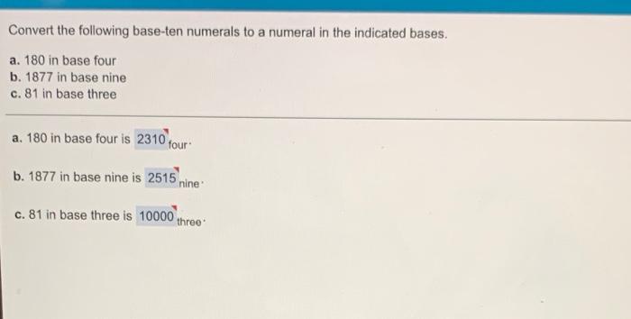 Solved Convert the following base-ten numerals to a numeral | Chegg.com