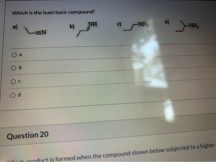 Solved Which is the least basic compound? NH c) b) -NH2 d) | Chegg.com