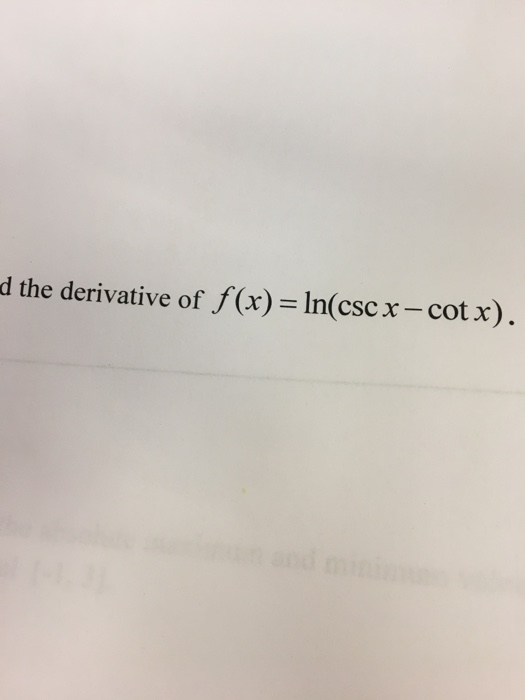 Solved d the derivative of f(x) = ln(csc x - cot x). | Chegg.com