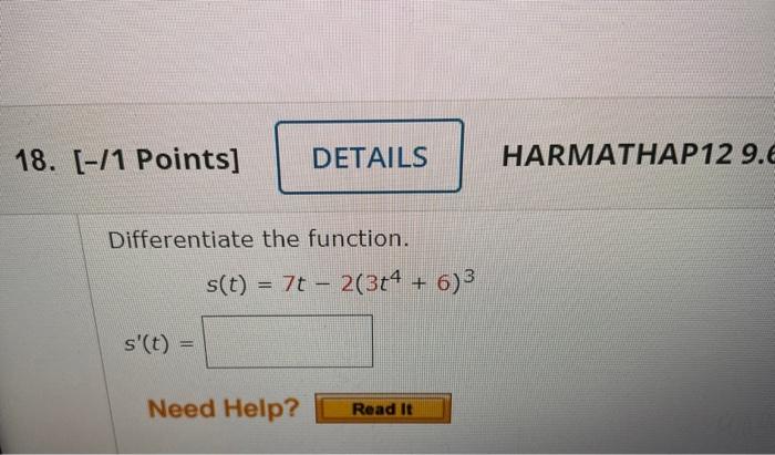 Solved 18. [-/1 Points ] Differentiate the function. | Chegg.com