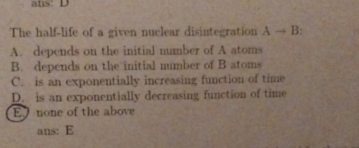 Solved The half-life of a given nuclear disintegration A→B | Chegg.com