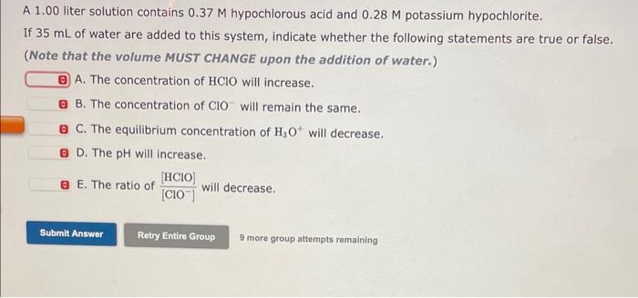 Solved A 1.00 liter solution contains 0.37M hypochlorous | Chegg.com