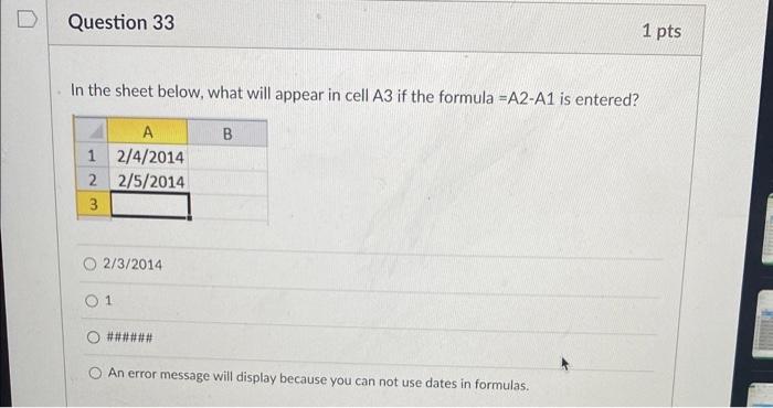 Solved In the sheet below, what will appear in cell A3 if | Chegg.com