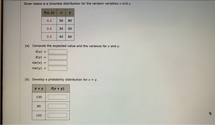 Solved Given Below Is A Bivariate Distribution For The