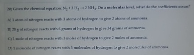 Solved Given the chernical equation: N2+3H2→2NH3. ﻿On a | Chegg.com