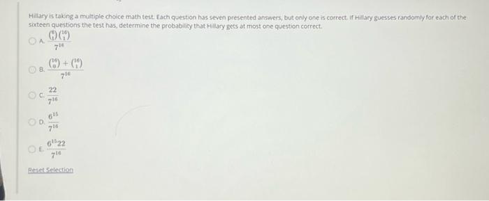 Solved Hillary is taking a multiple choice math test. Each | Chegg.com