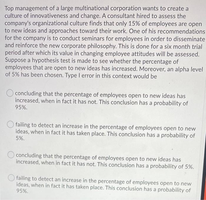 Solved Top management of a large multinational corporation | Chegg.com