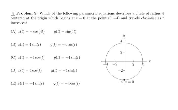 Solved Which of the following parametric equations describes | Chegg.com