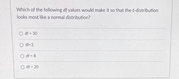 Solved Which of the following df values would make it so | Chegg.com