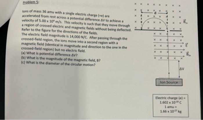 Solved Problem 5: lons of mass 36 amu with a single electric | Chegg.com