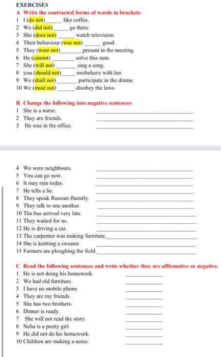 Solved EXERCISES A Write the contracted forms of words in | Chegg.com