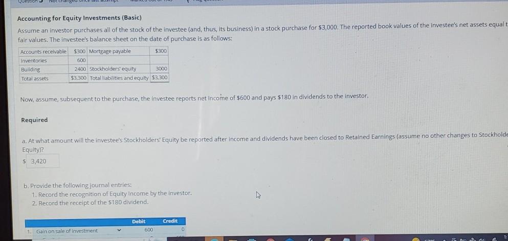 Solved Accounting for Equity Investments (Basic) Assume an | Chegg.com