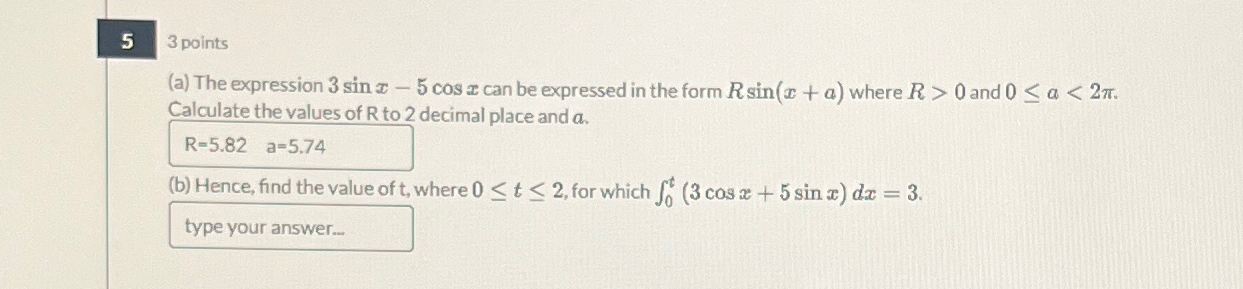 Solved 5 ﻿points(a) ﻿The expression 3sinx-5cosx ﻿can be | Chegg.com