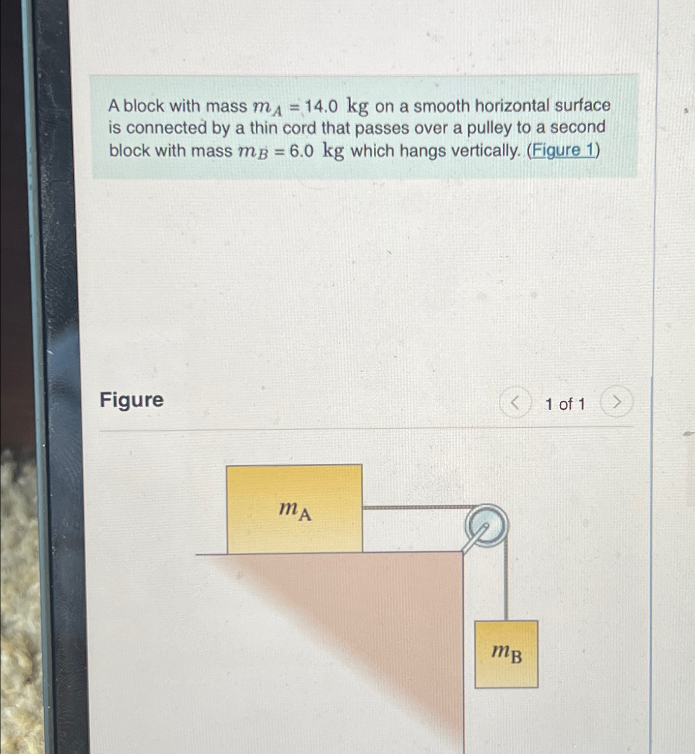 A block with mass mA=14.0kg ﻿on a smooth horizontal | Chegg.com