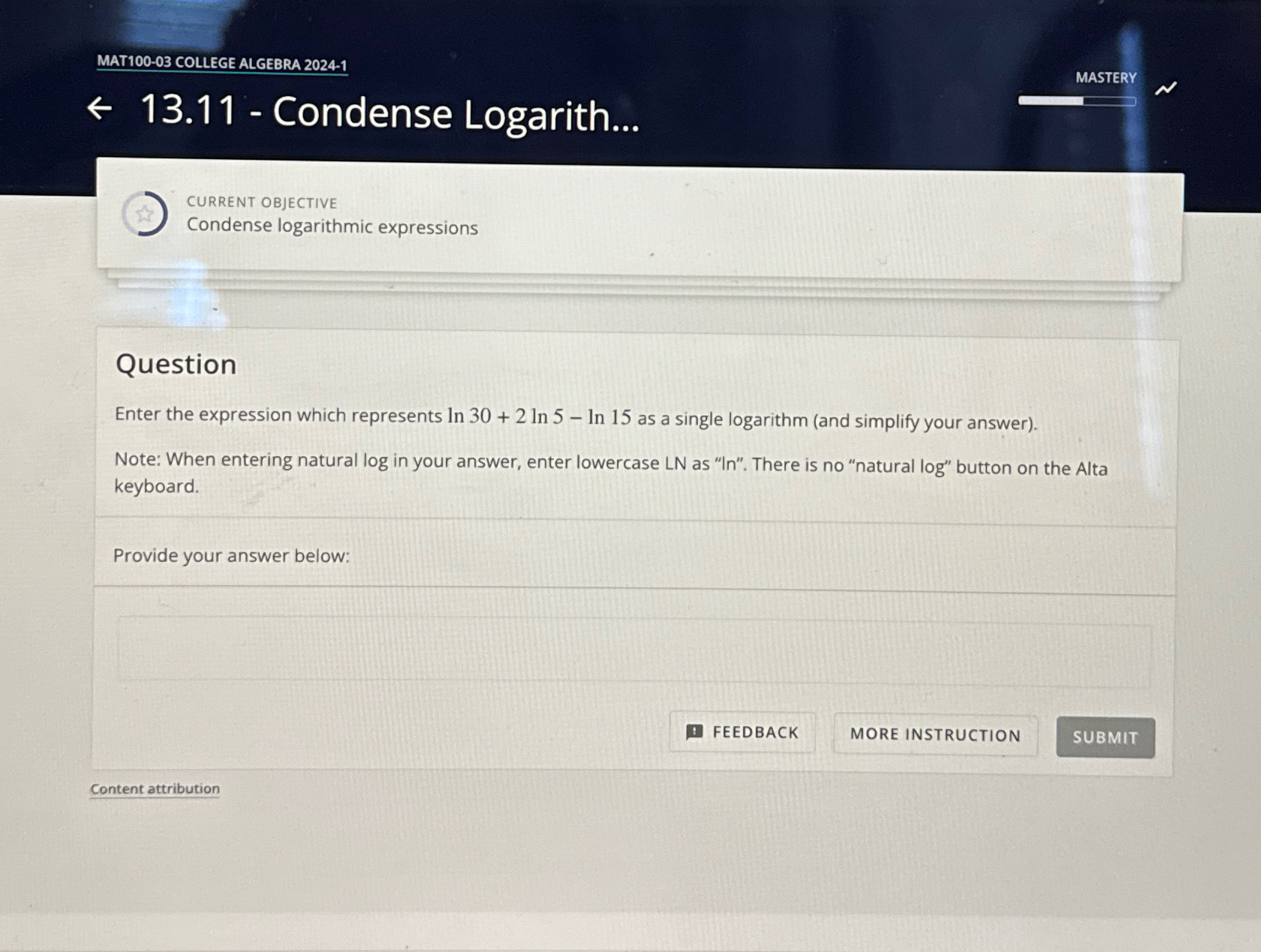 Solved MAT100-03 ﻿COLLEGE ALGEBRA 2024-1MASTERY13.11 - | Chegg.com